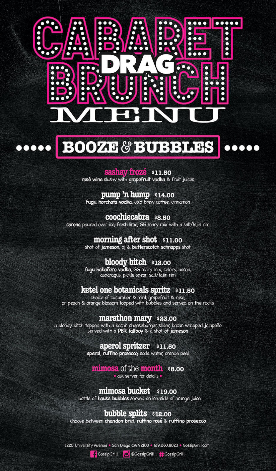 Cabaret Brunch Menu - Gossip Grill