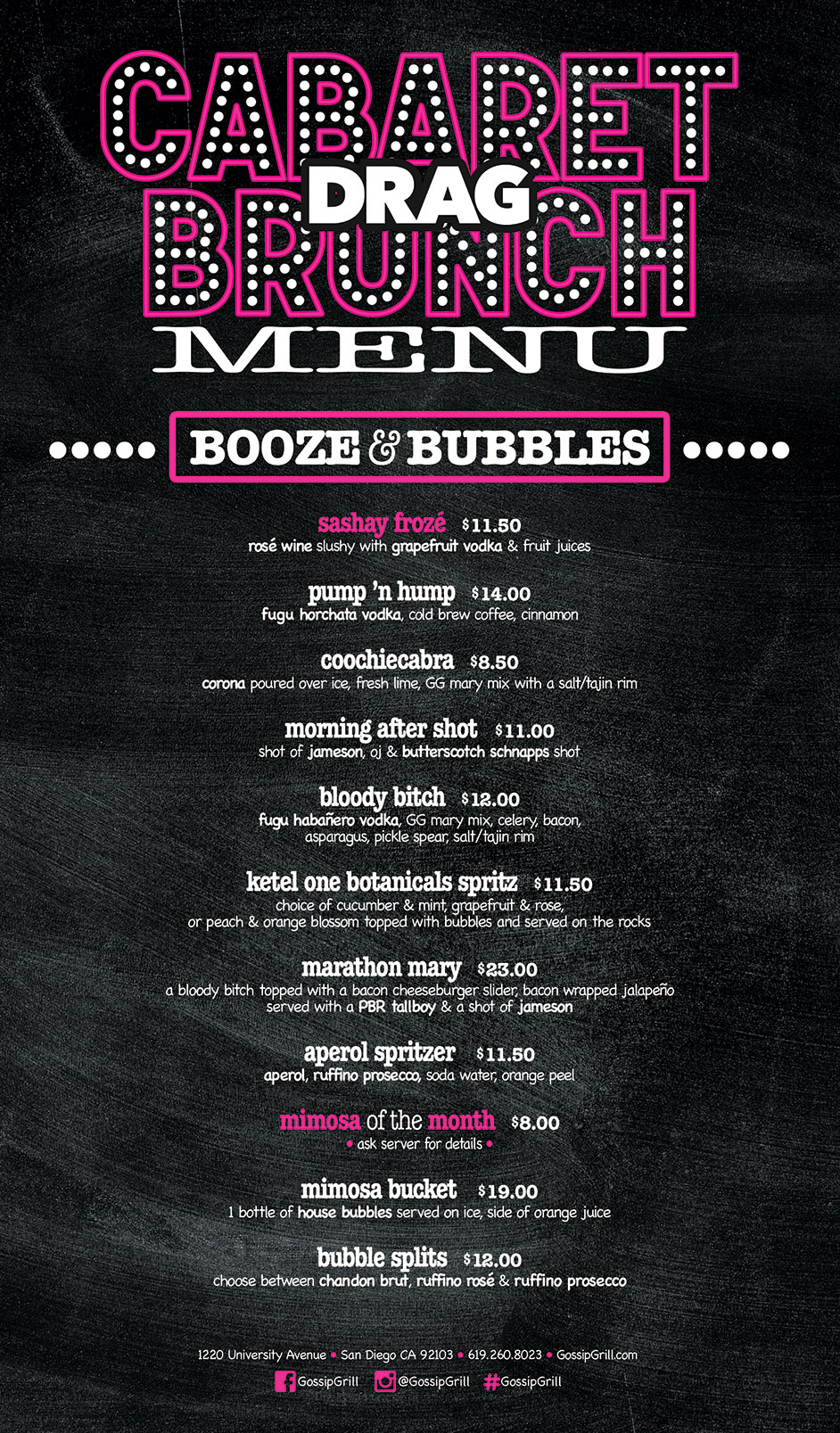 Cabaret Brunch Menu - Gossip Grill